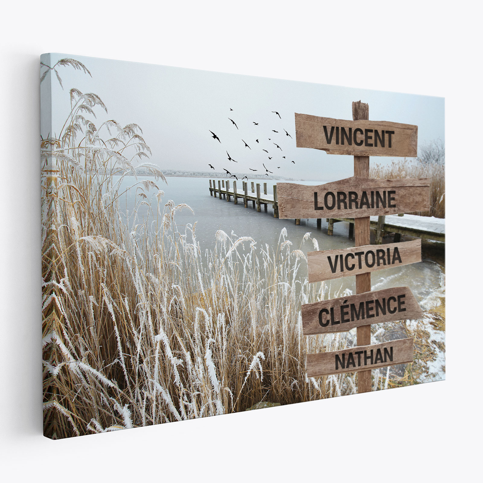 Tableau toile personnalisé avec prénoms - Ponton Hiver - Des prix 50% ...