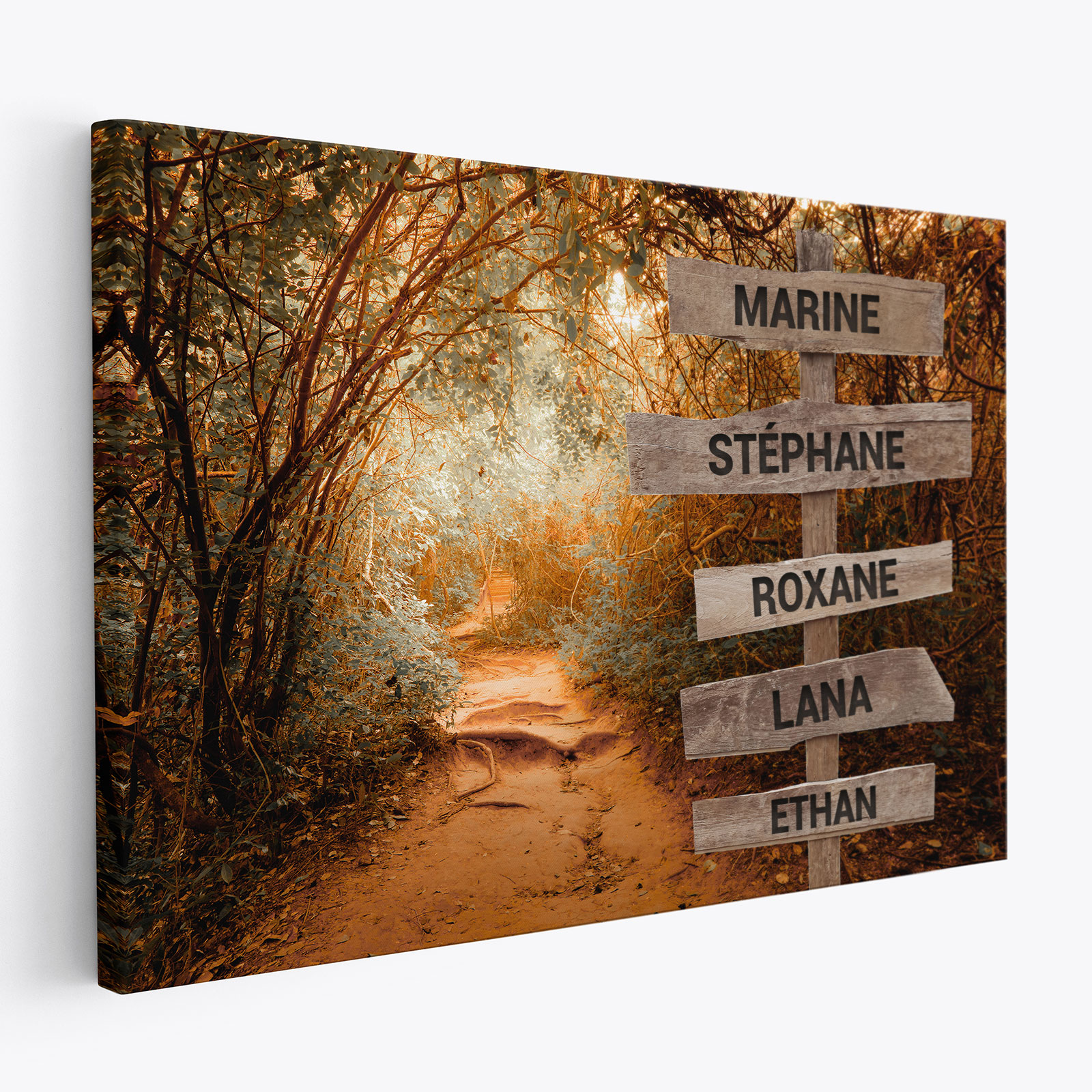 Tableau toile personnalisé avec prénoms - Chemin en forêt - Des prix 50 ...