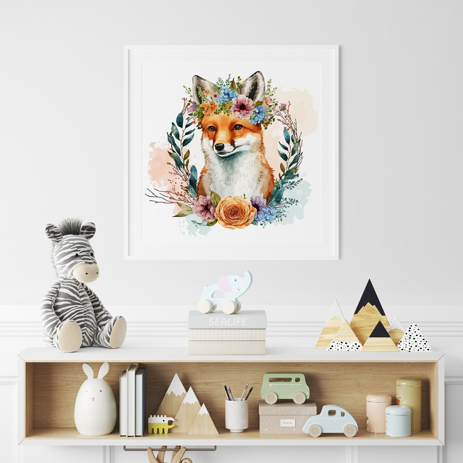 Poster / Affiche carrée Enfants - Renard fleurs - Des prix 50% moins ...