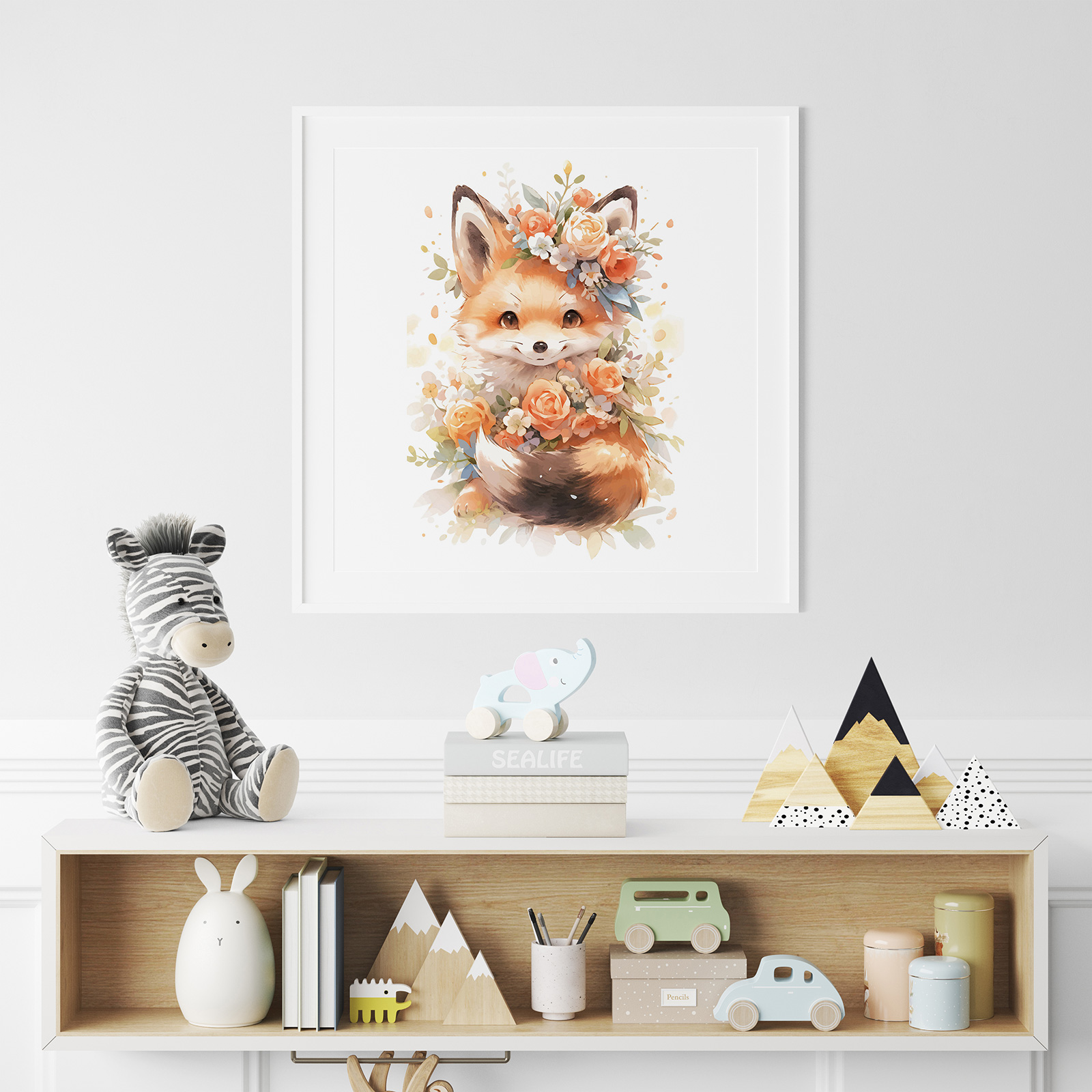 Poster / Affiche carrée Enfants - Renard fleurs - Des prix 50% moins ...