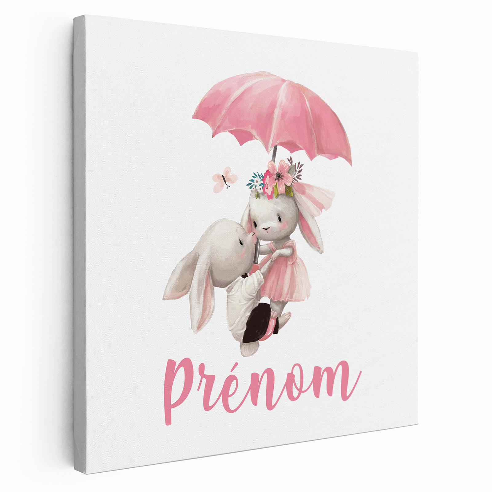 Tableau toile enfants personnalisée avec prénom - Lapins Parapluie ...