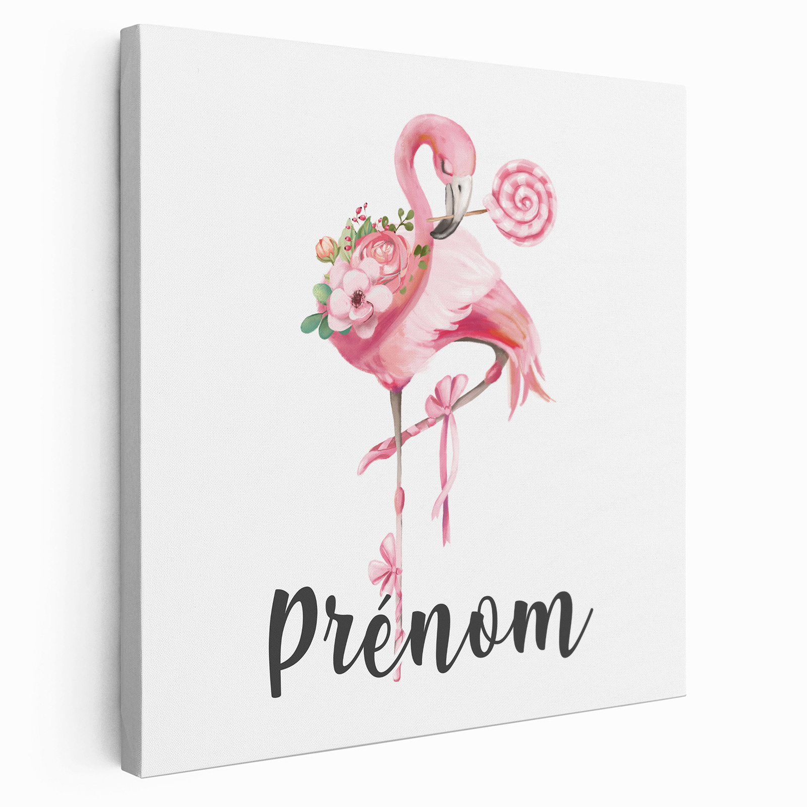 Tableau toile enfants personnalisée avec prénom - Flamant Rose Sucette ...