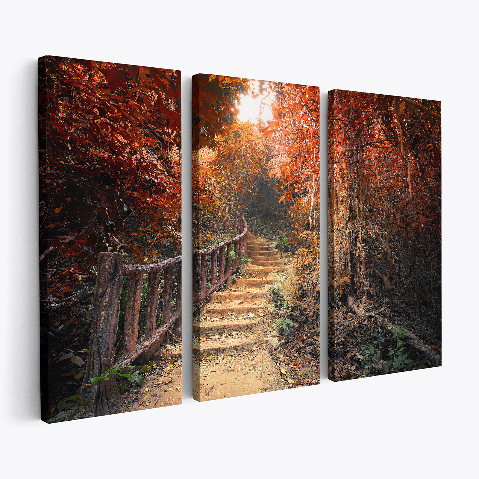 Tableau triptyque sur toile - Chemin en forêt - Des prix 50% moins cher ...