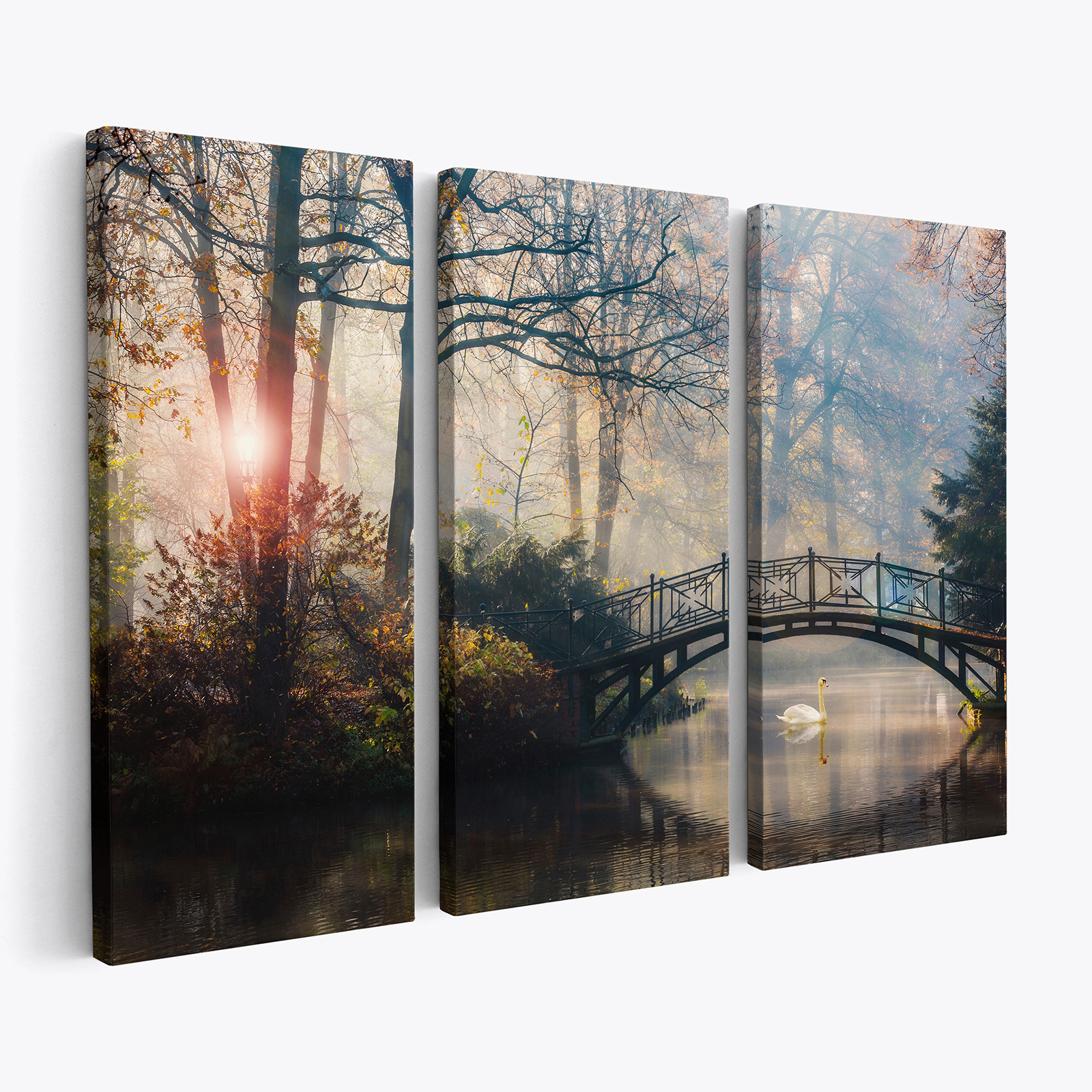 Tableau triptyque sur toile - Pont en arc dans la forêt - Des prix 50% ...